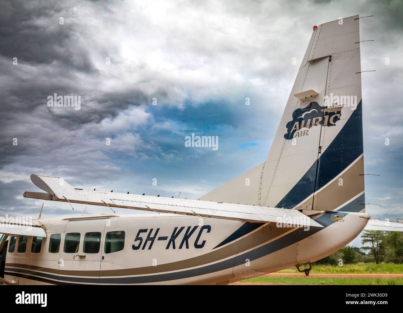 The tail fin on a 12-seat Cessna light plane operated by Auric Air ...