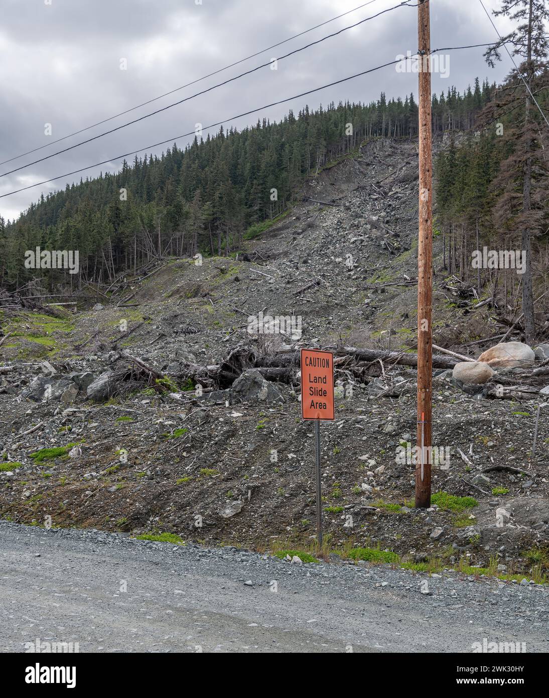 The after effects of a Large Landslide with a landslide warning sign ...