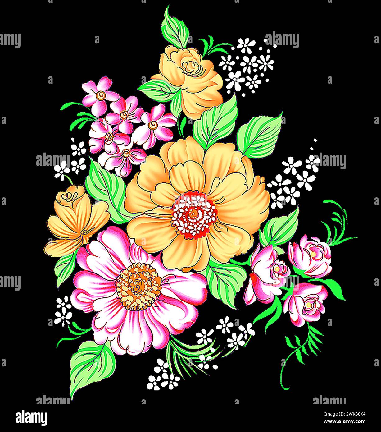 flower and leaves design in textile digital beautiful flower in ...