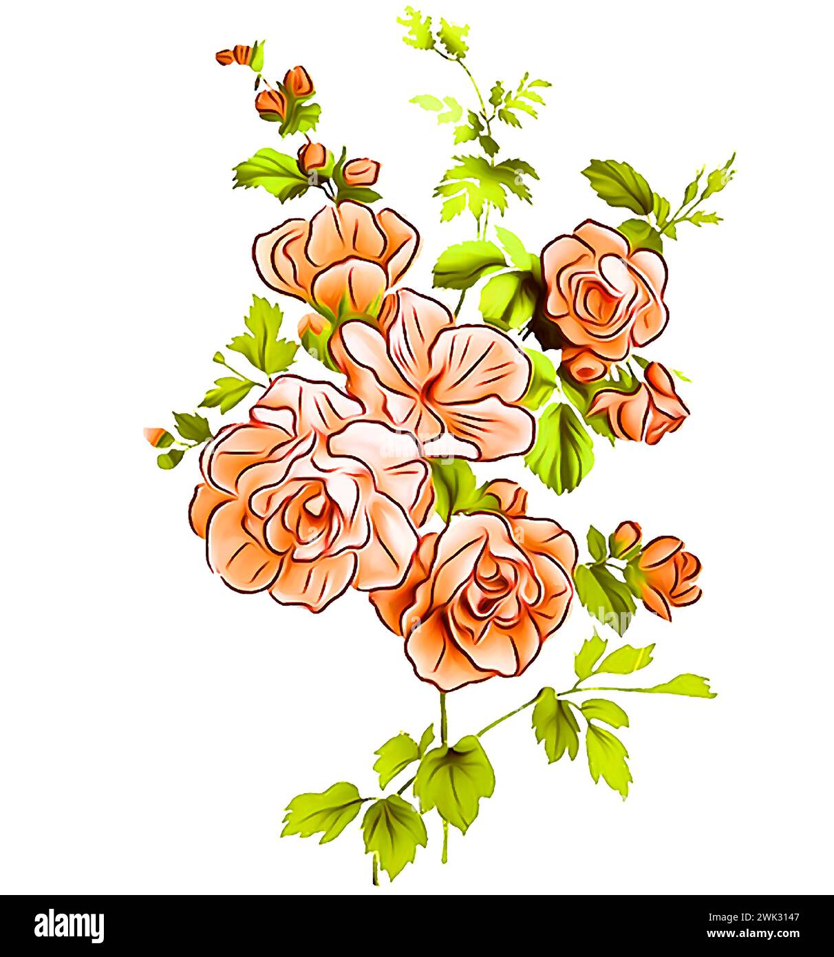 Digital textile flower and leaves design with beautiful style and ...