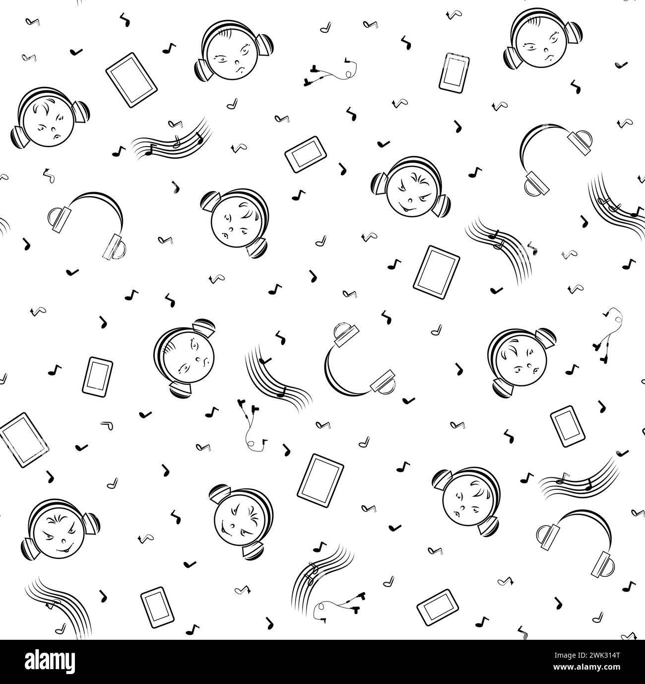 Musical seamless texture with faces of teenagers and musical ...