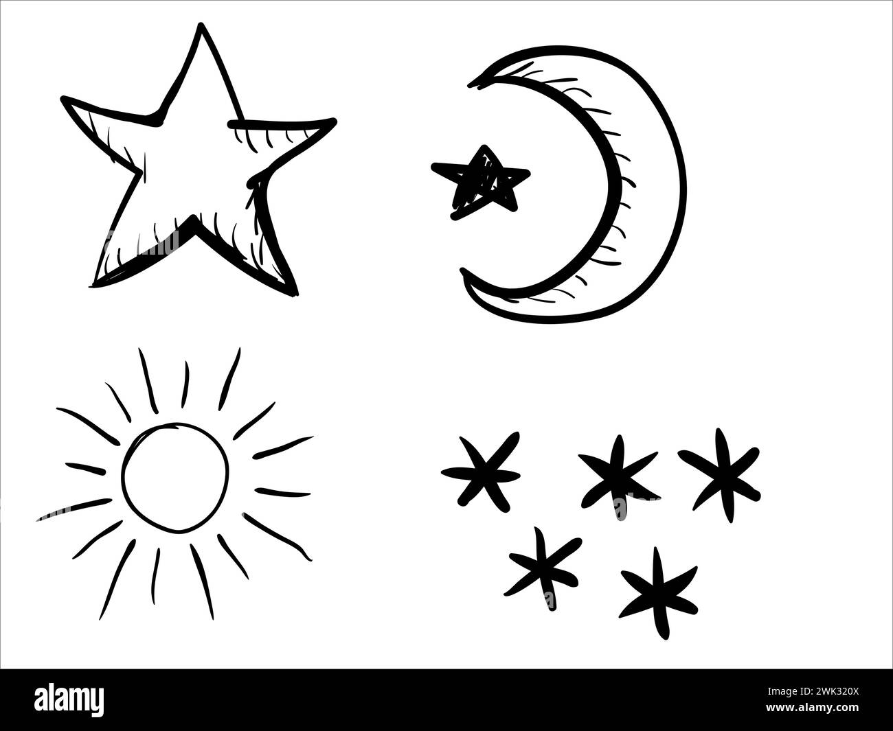 art illustration abstract hand draw vector symbol icon of sun and mooon ...