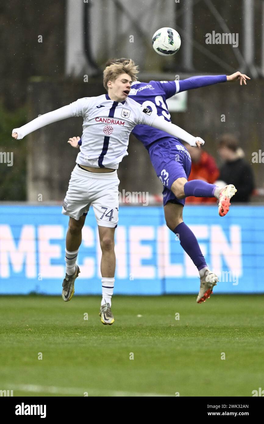 RSCA Futures' Nathan De Cat fights for the ball during a soccer match ...