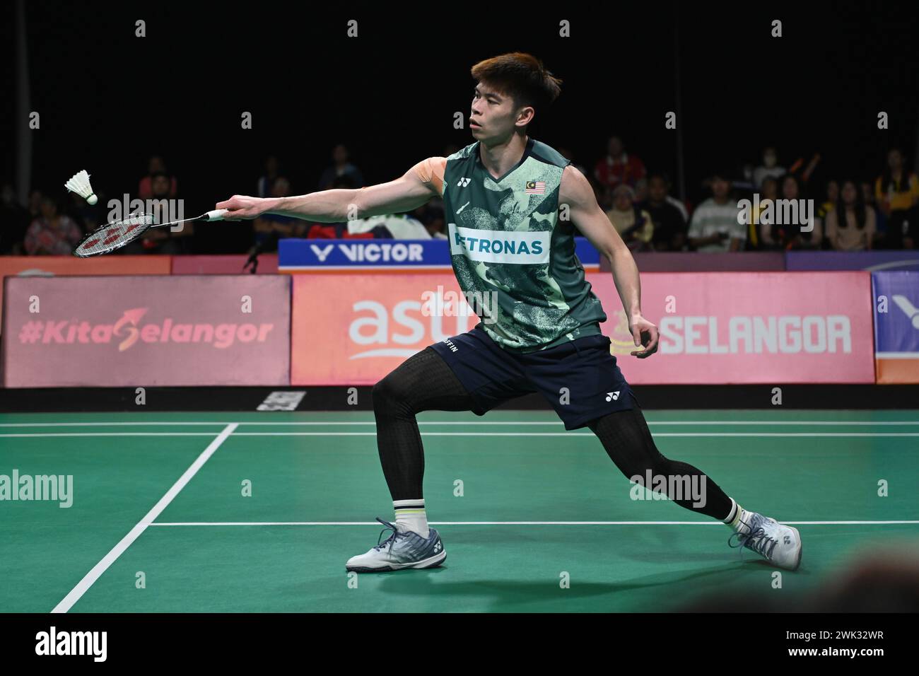 Shah Alam, Malaysia. 18th Feb, 2024. Leong Jun Hao of Malaysia hits a ...