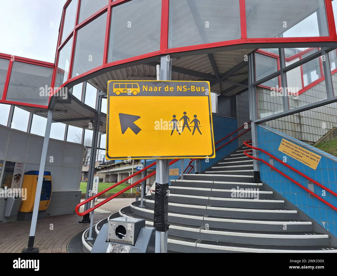 Signs for passengers for replacement by bus for train due to ...