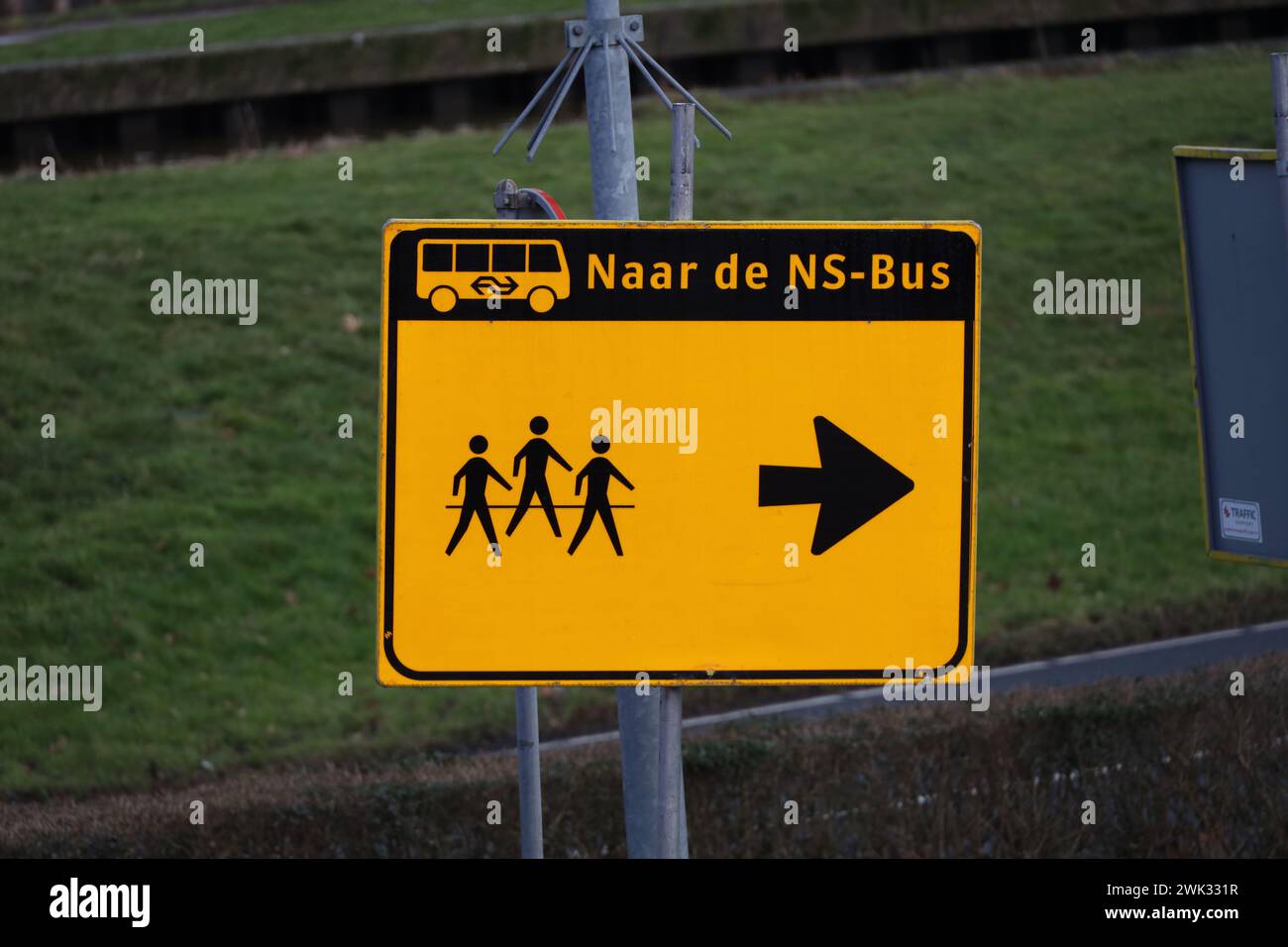 Signs for passengers for replacement by bus for train due to ...