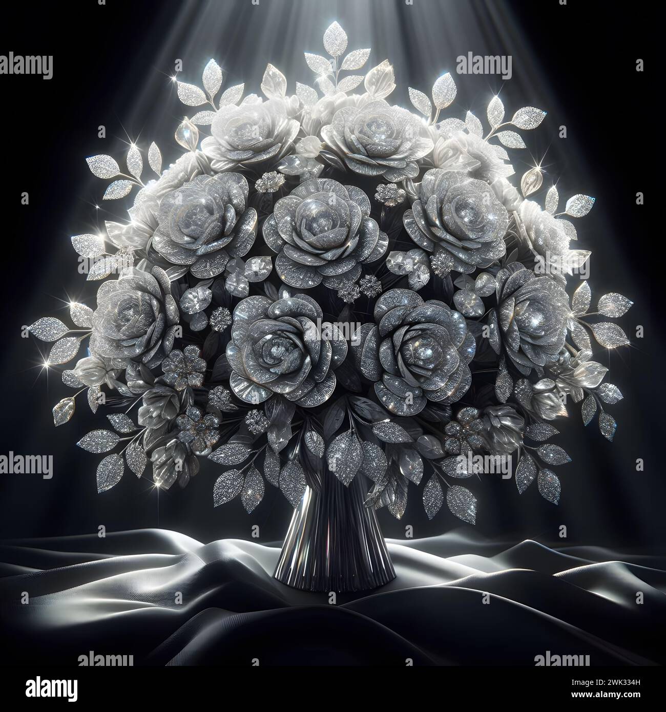 realistic image of a bouquet of flowers made of diamonds on white ...