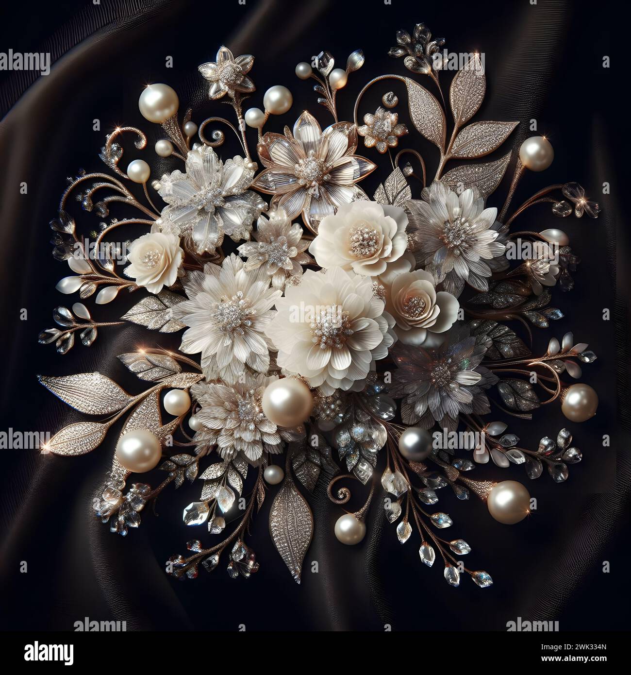 realistic image of a bouquet of flowers made of diamonds on white ...