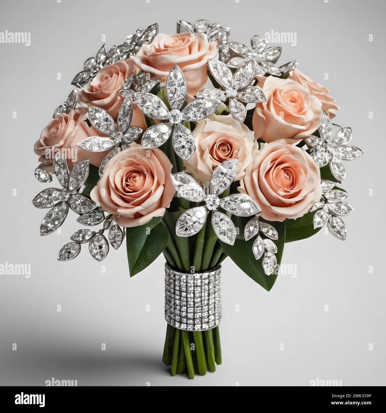 realistic image of a bouquet of flowers made of diamonds on white ...
