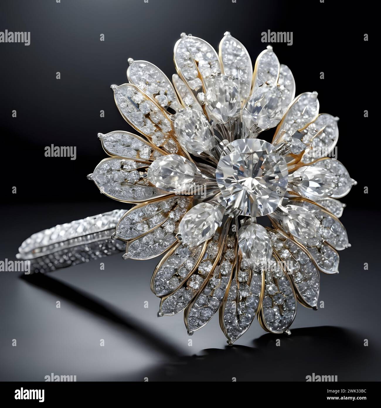 realistic image of a bouquet of flowers made of diamonds on white ...