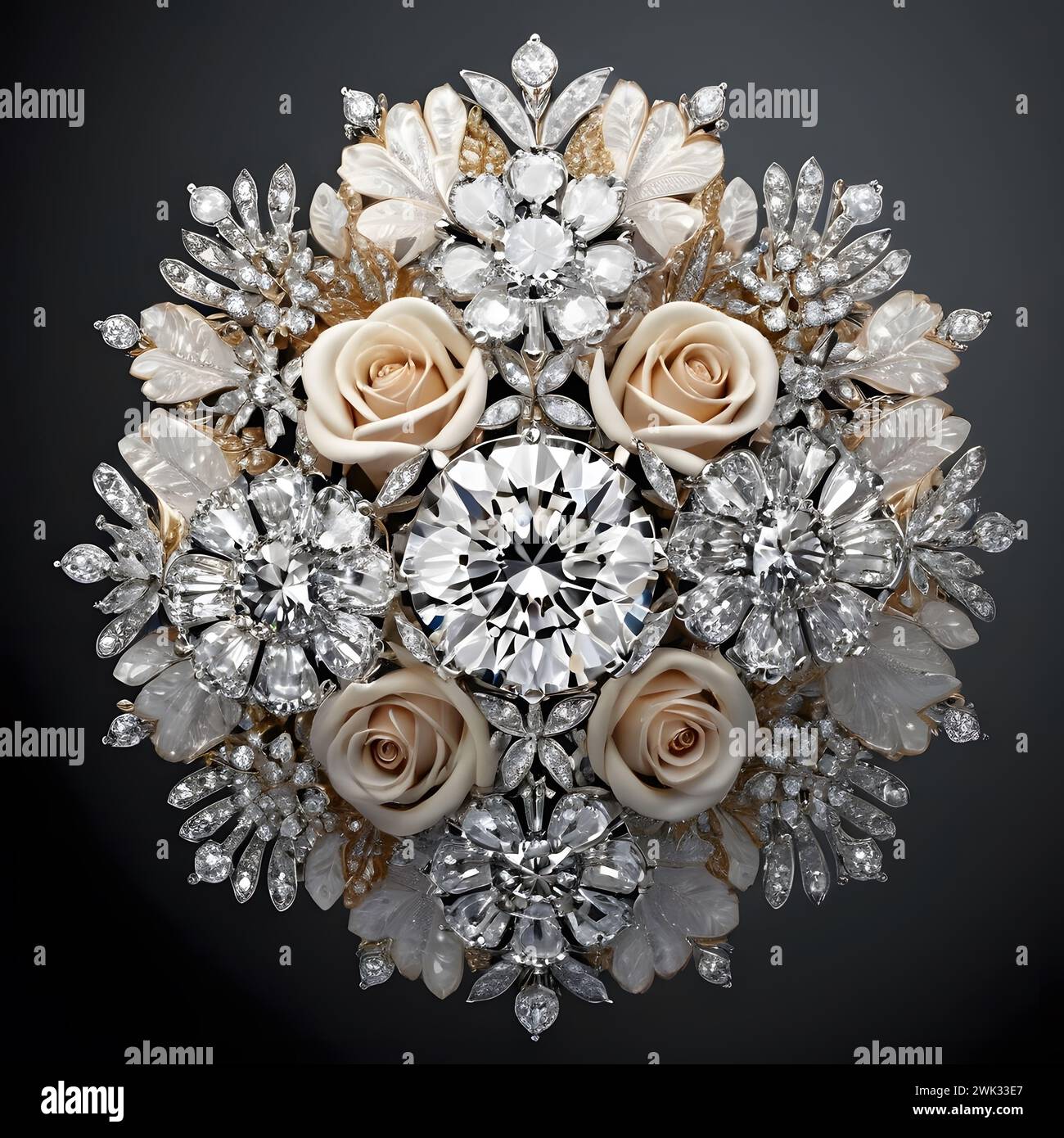 realistic image of a bouquet of flowers made of diamonds on white ...
