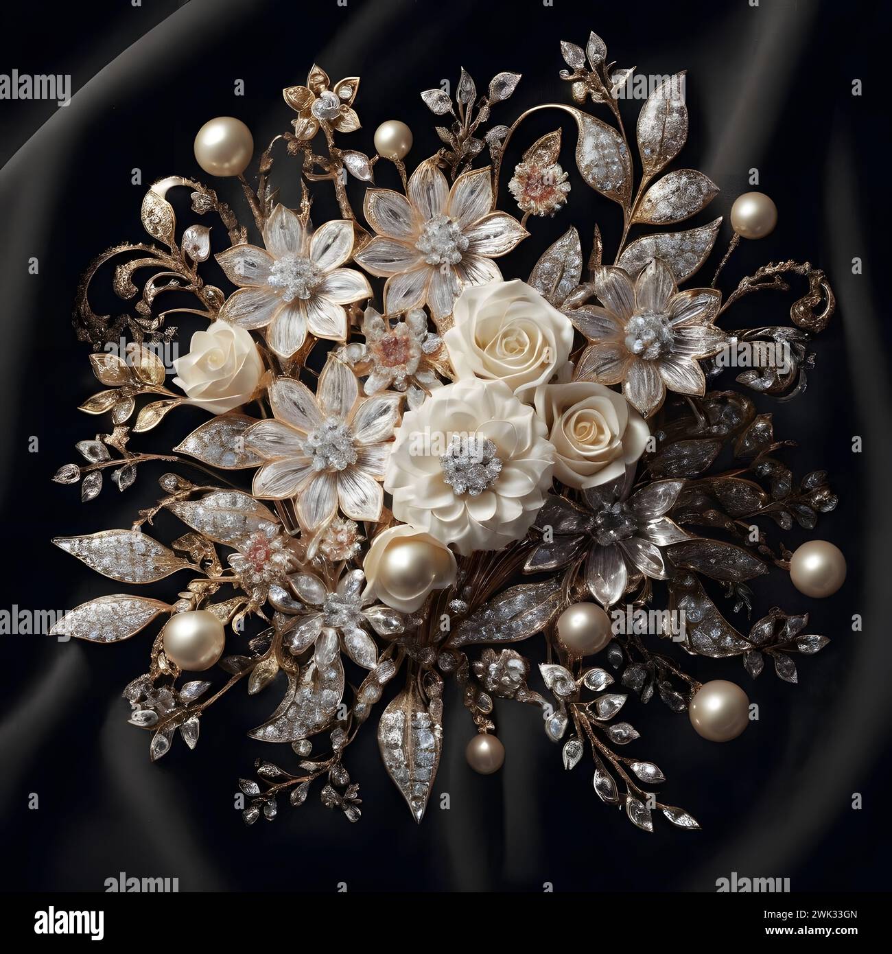 realistic image of a bouquet of flowers made of diamonds on white ...