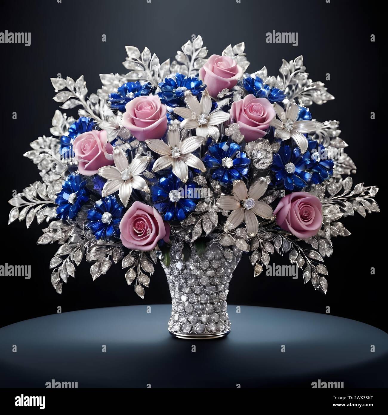 realistic image of a bouquet of flowers made of diamonds on white ...
