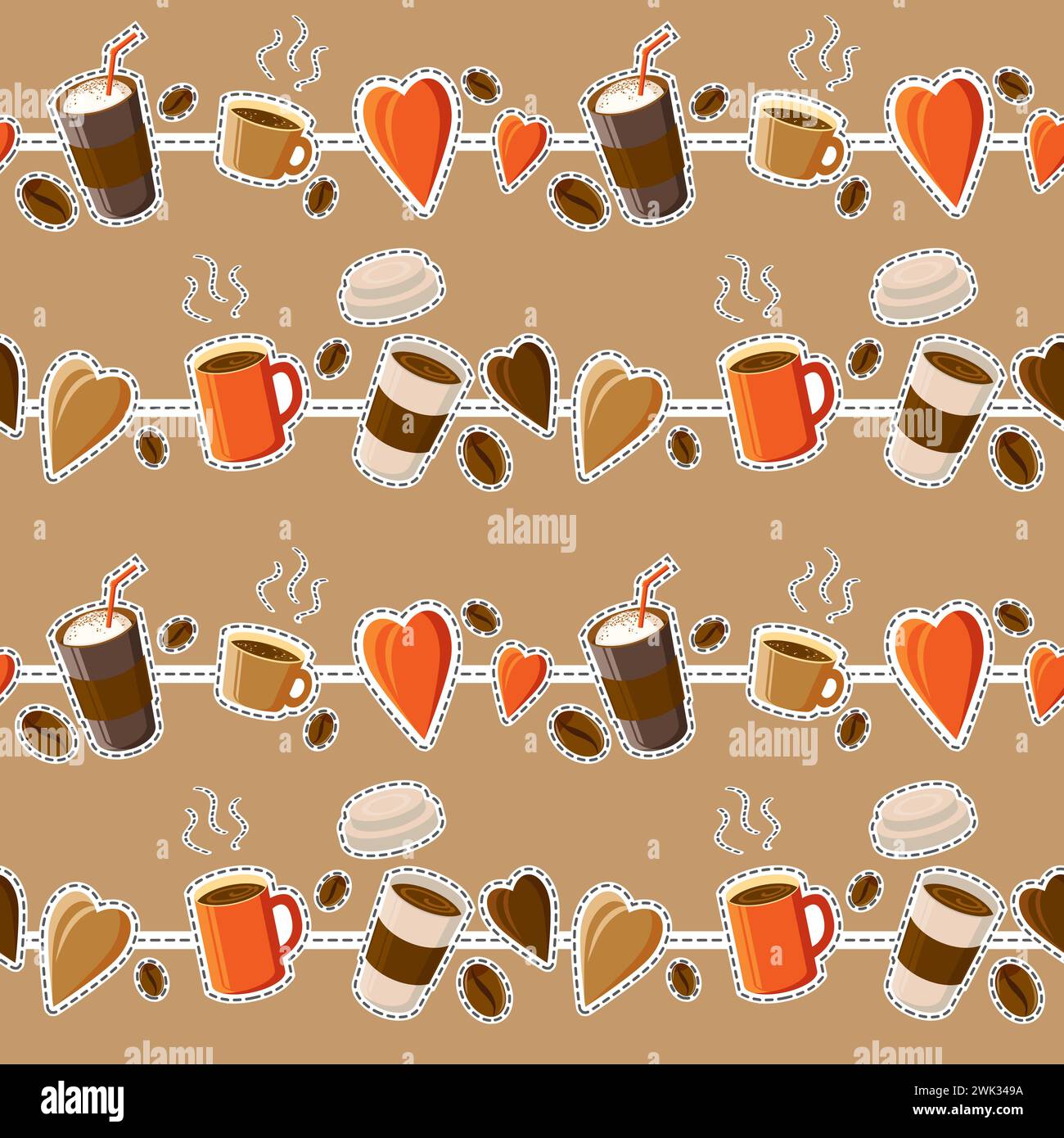 Coffee background. Seamless pattern. Hot coffee. Drinks and coffee beans. Concept - I like ...