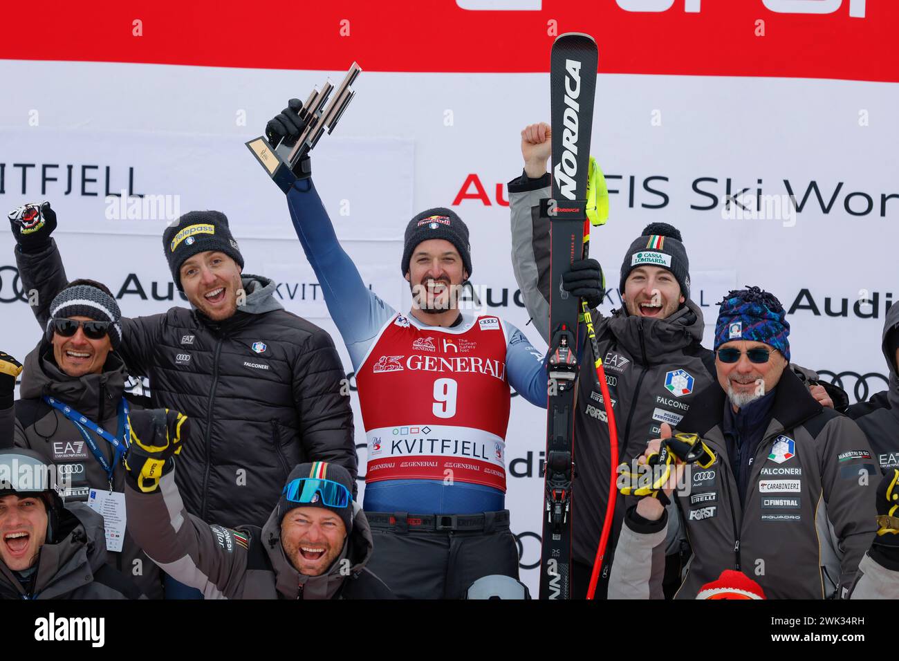 Italy's Dominik Paris celebrates his third place reacts in a alpine ski ...