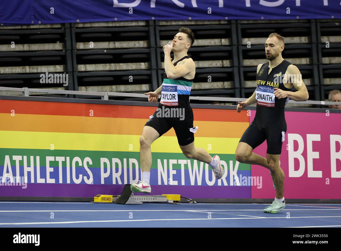 Harry Taylor competes in the 200m heats during the UK Indoor Athletics ...