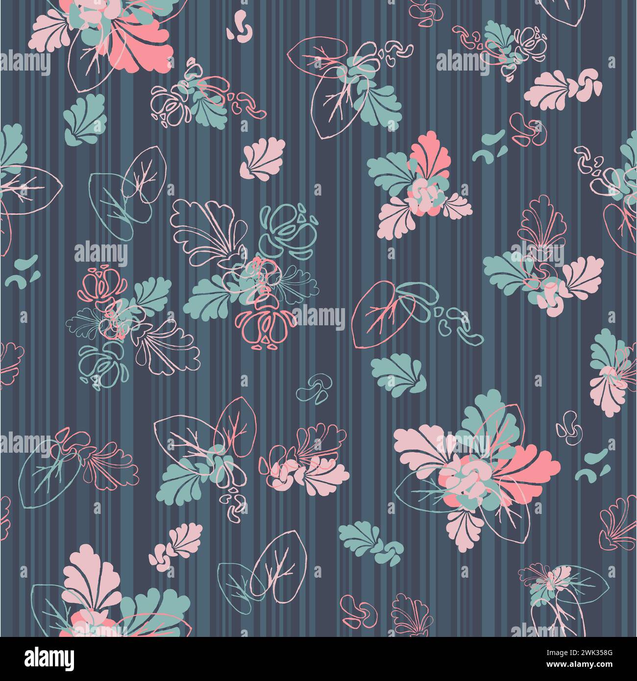 Seamless striped texture with painted flowers. Wallpaper. Floral ...