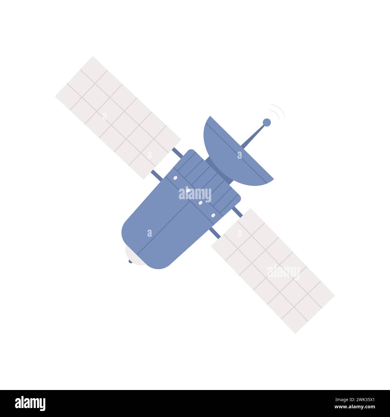 Space communication satellite. Solar system research, galaxy exploring cartoon vector ...