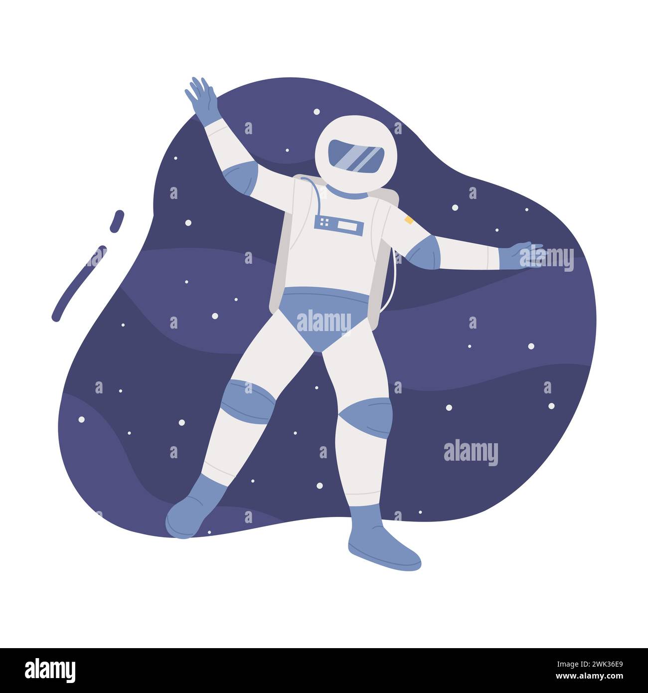 Equipped cosmonaut in the space. Exploring galaxy, solar system research cartoon vector ...