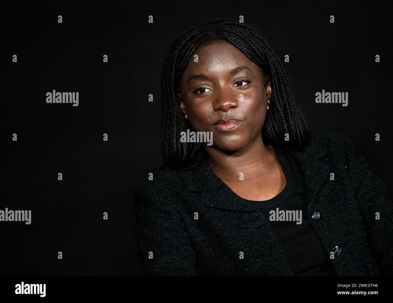 18 February 2024, Berlin: Suzy Bemba, actress from France, sits on ...