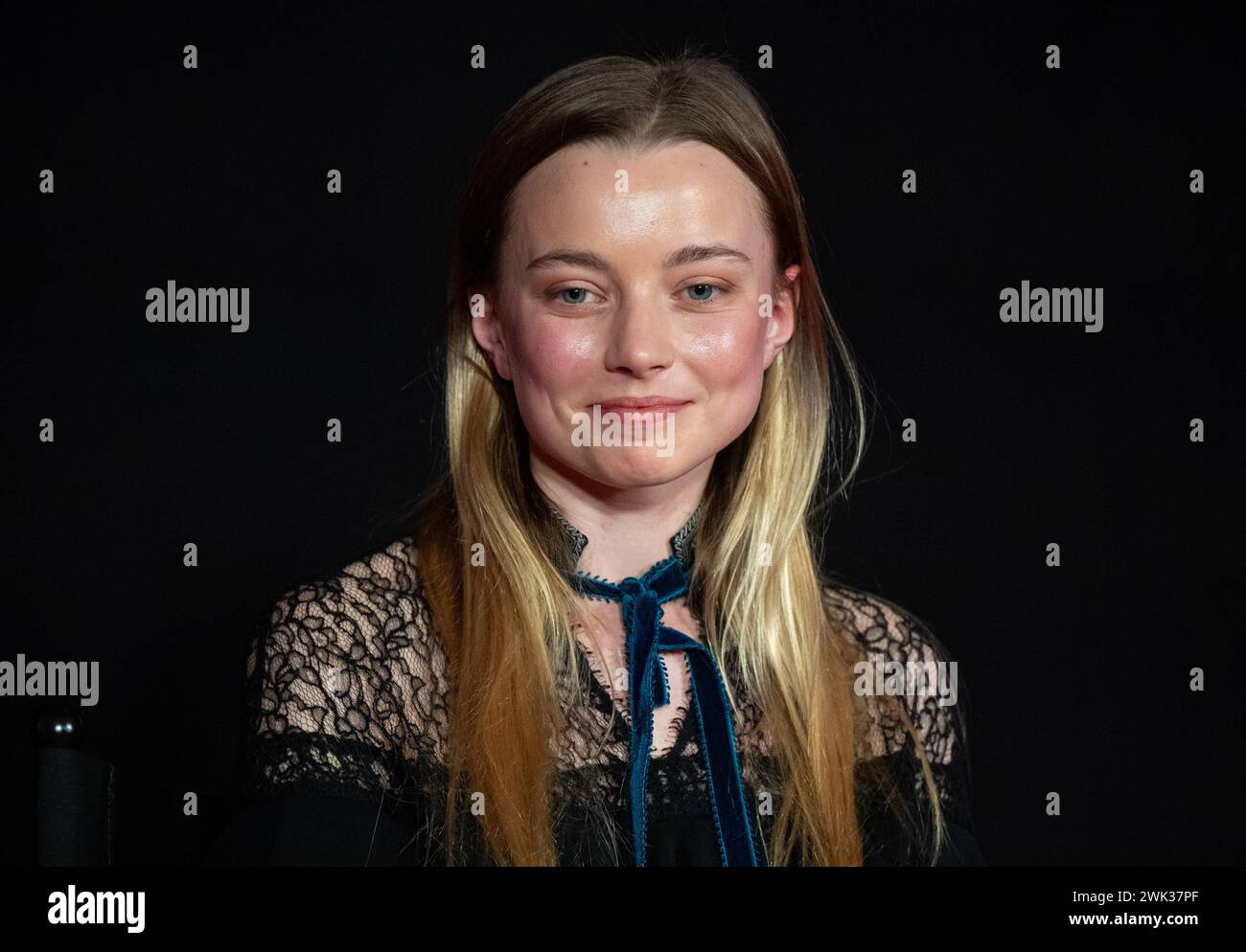 18 February 2024, Berlin: Kamila Urzedowska, actress from Poland, sits ...