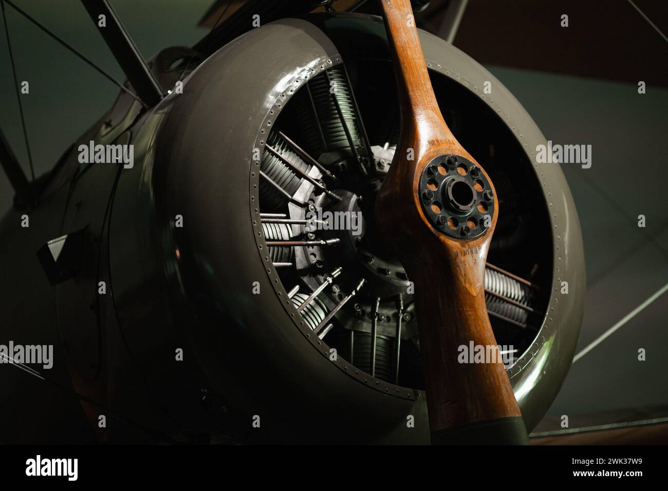 Old airplane engine with propeller, closeup front view of retro classic ...