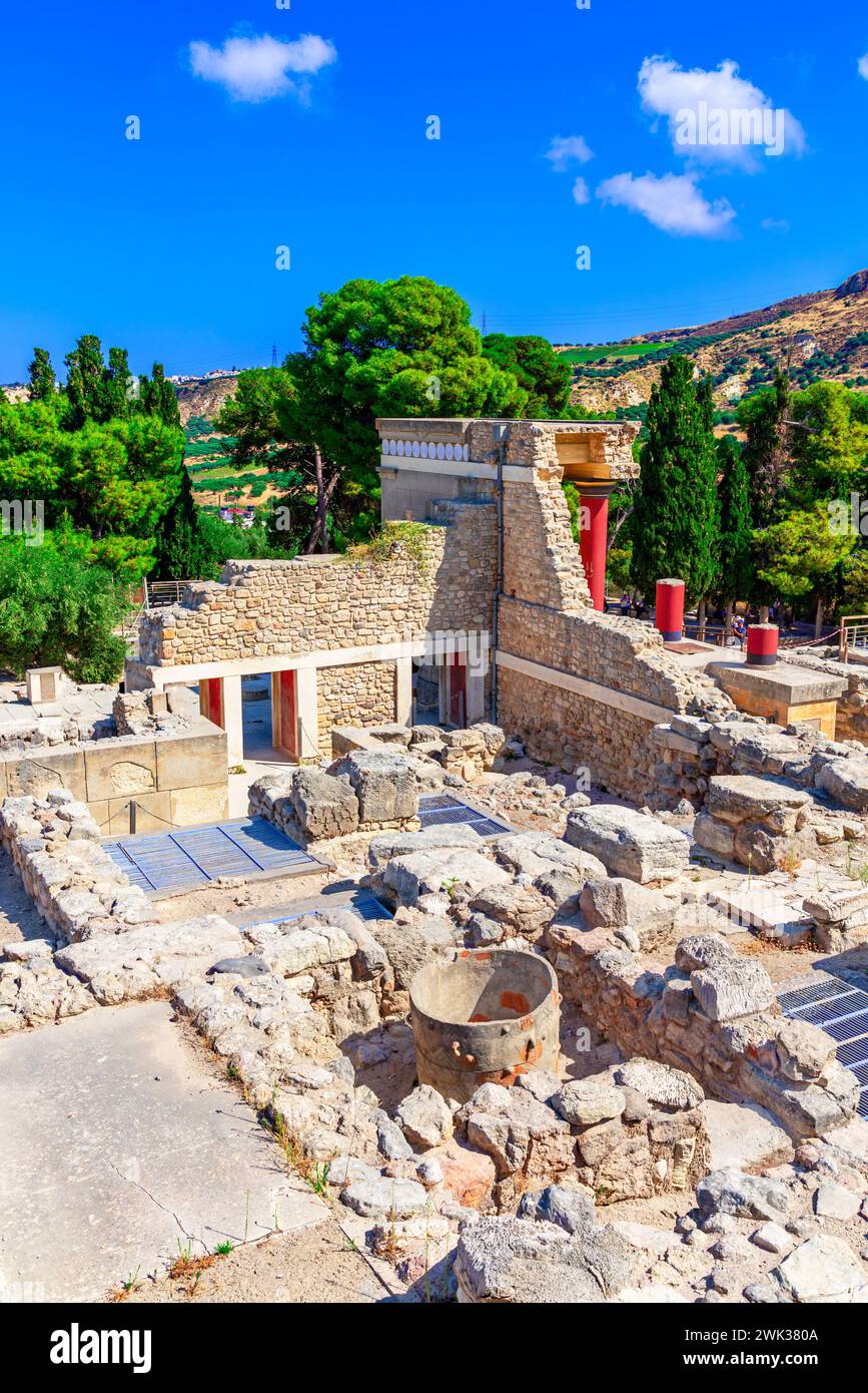 Old walls of Knossos near Heraklion, Crete island, Greece. The ruins of ...