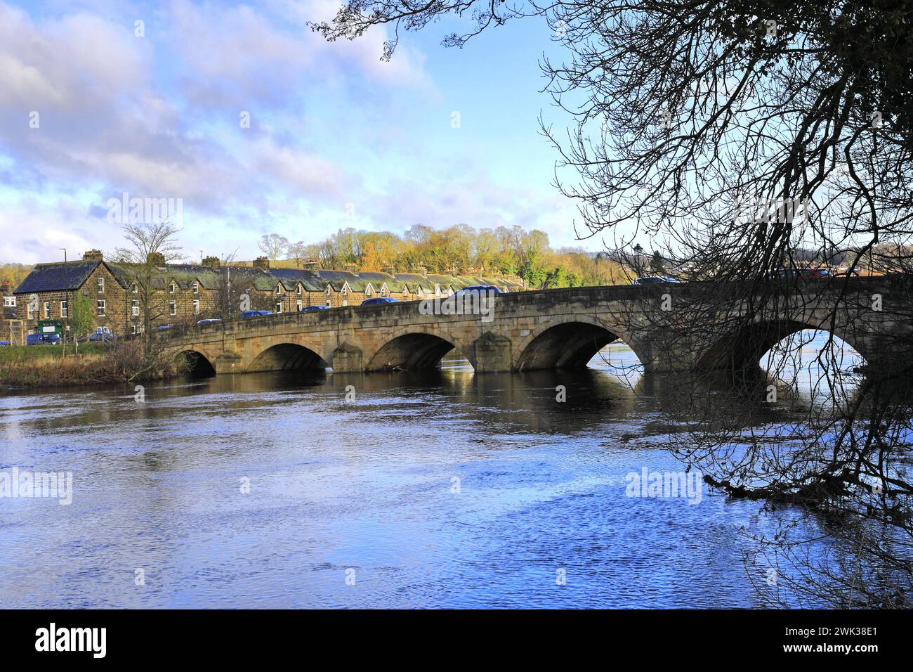 The road bridge over the river Wharfe, Otley town, Yorkshire, England ...