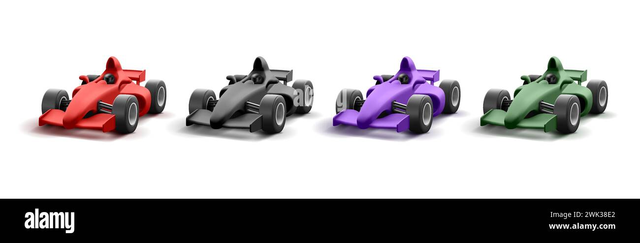 Set of speed sport cars, fast racing car 3d render illustration, modern ...
