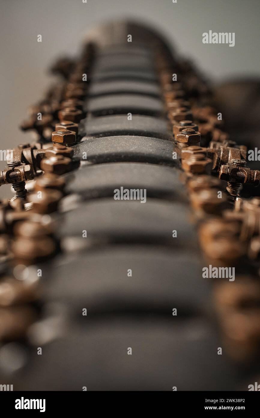 Old aeroplane parts with close up of vintage engine details, selective ...