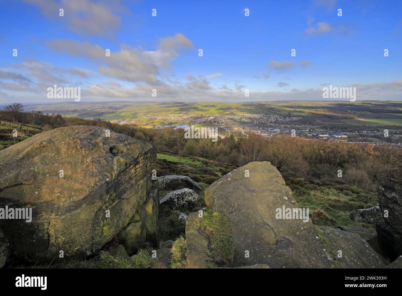 A panoramic view of Otley town from Surprise View on the Chevin ridge ...