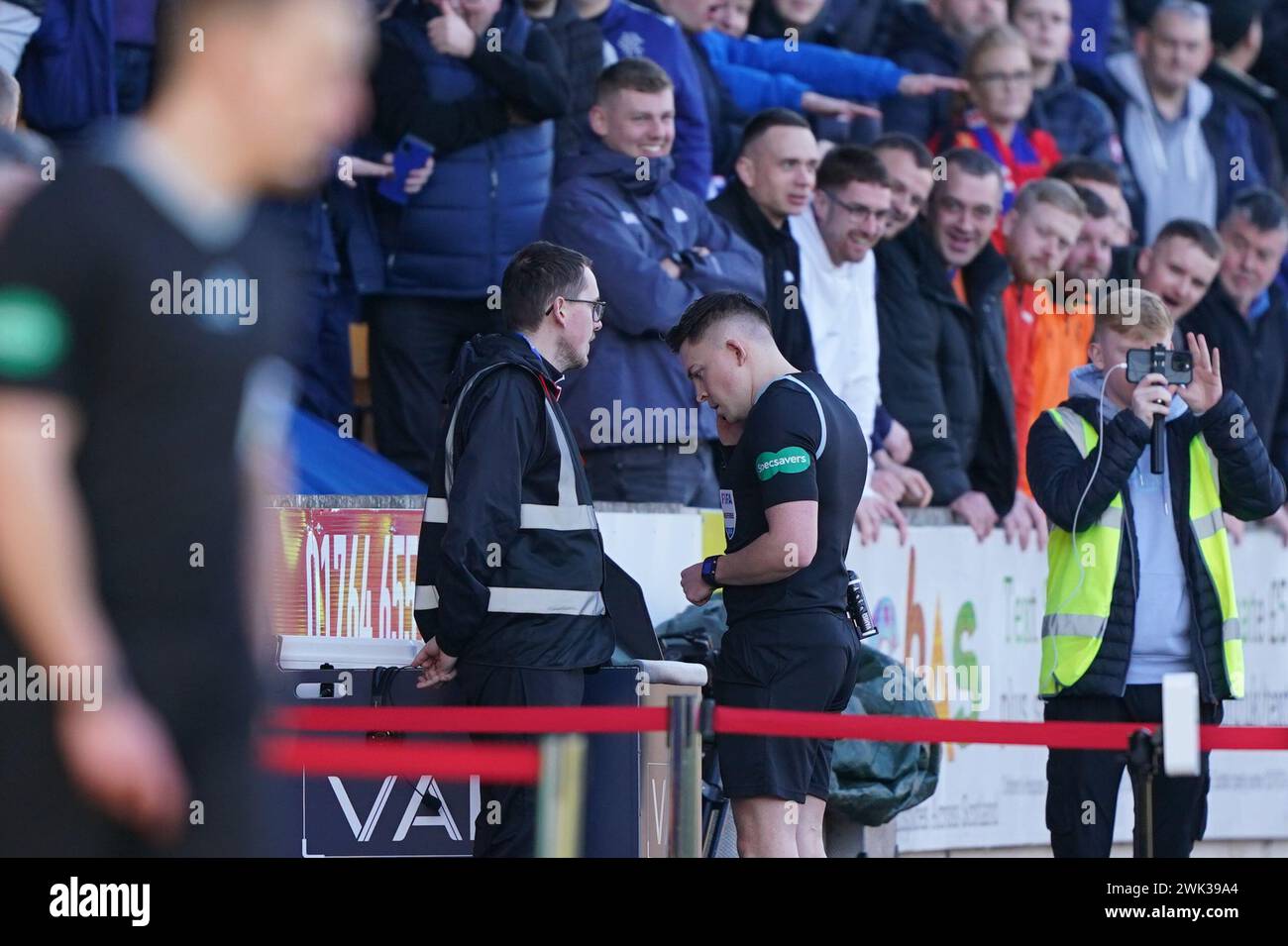 Referee Matthew MacDermid performing a VAR check during the cinch ...