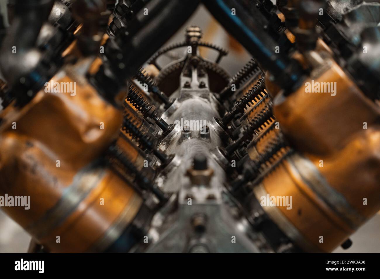 Old propeller airplane engine, closeup details and motor parts for ...