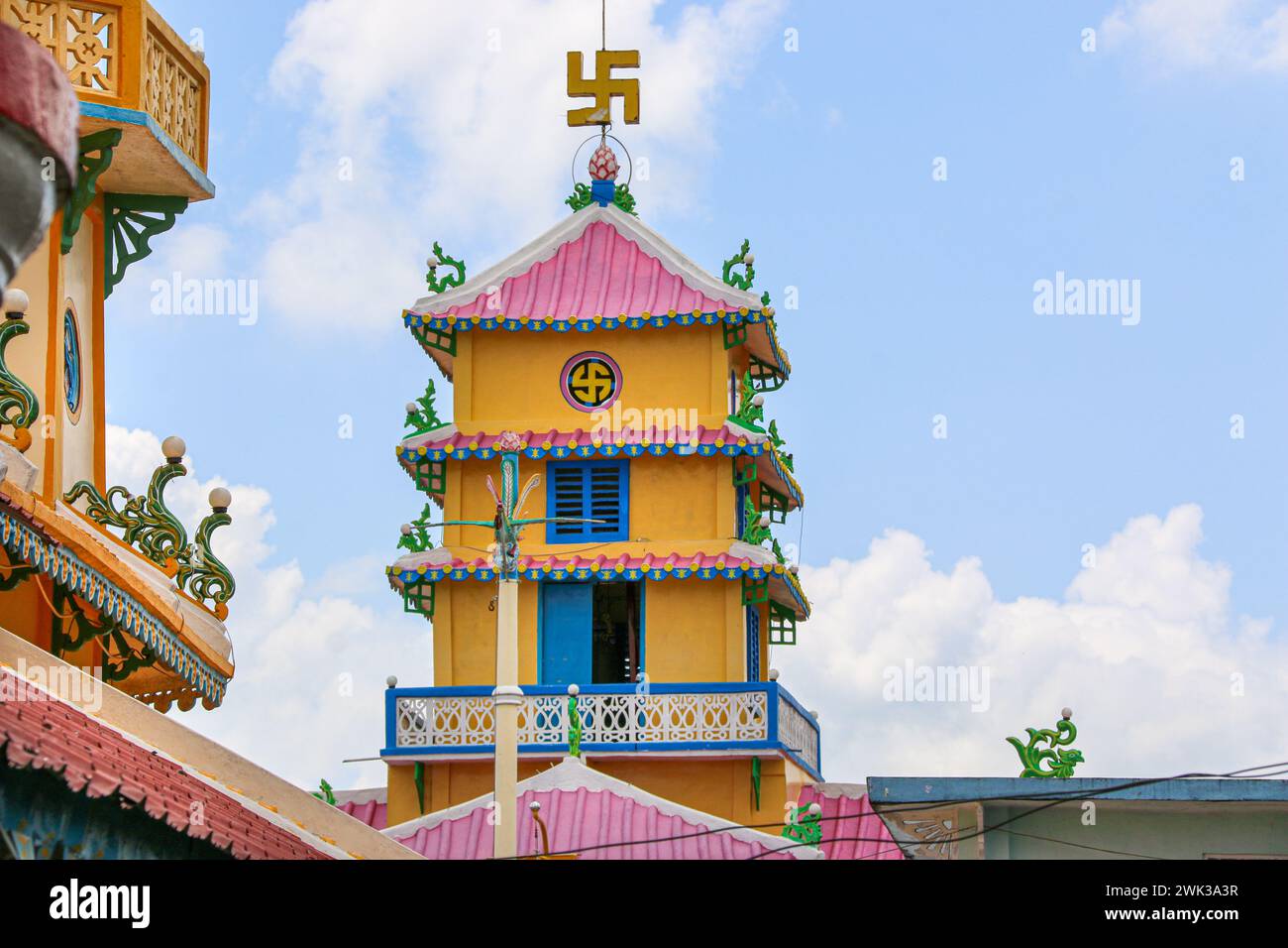 Sa Đéc, Vietnam. Feb 18, 2024: Svastika symbol cross at Cao Đài Temple ...