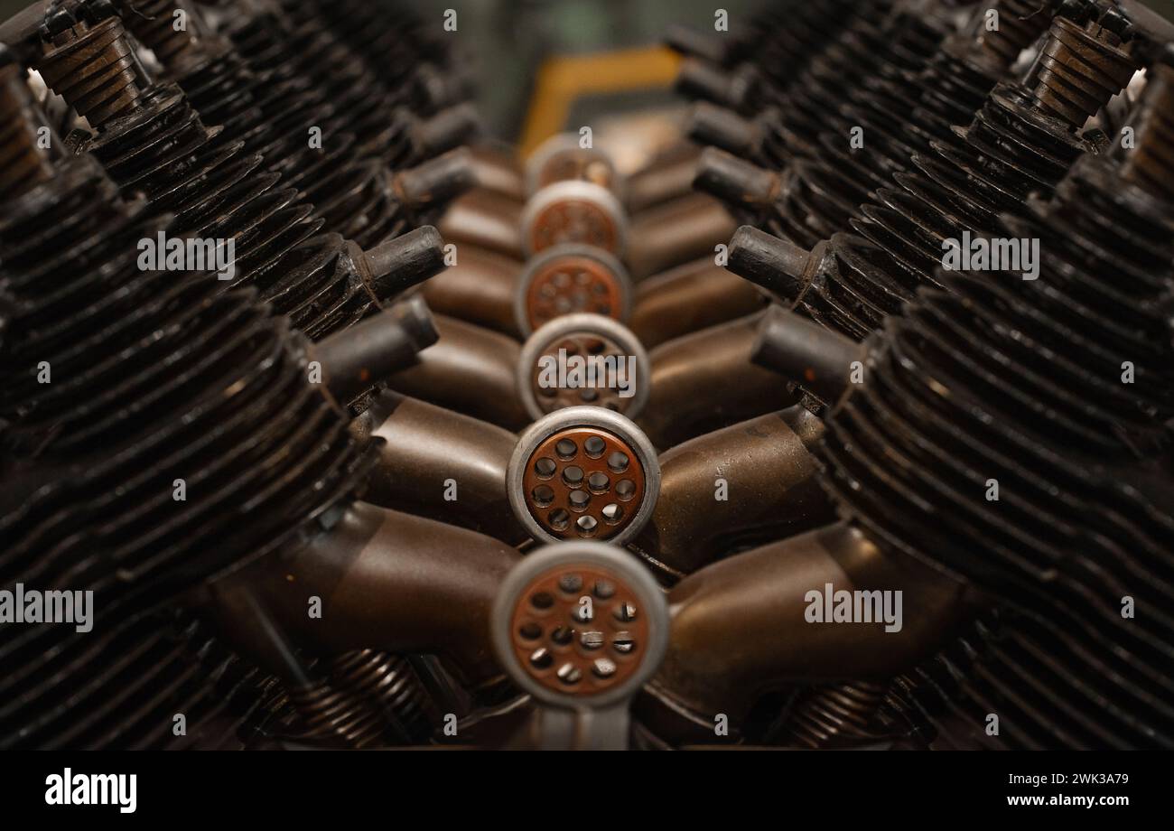 Old propeller airplane engine closeup details in perfect symmetry ...