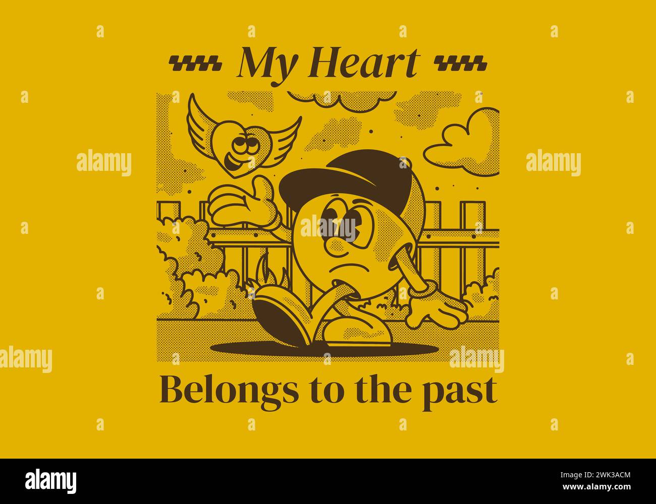 My heart belong to the past. Mascot character illustration of a ball ...