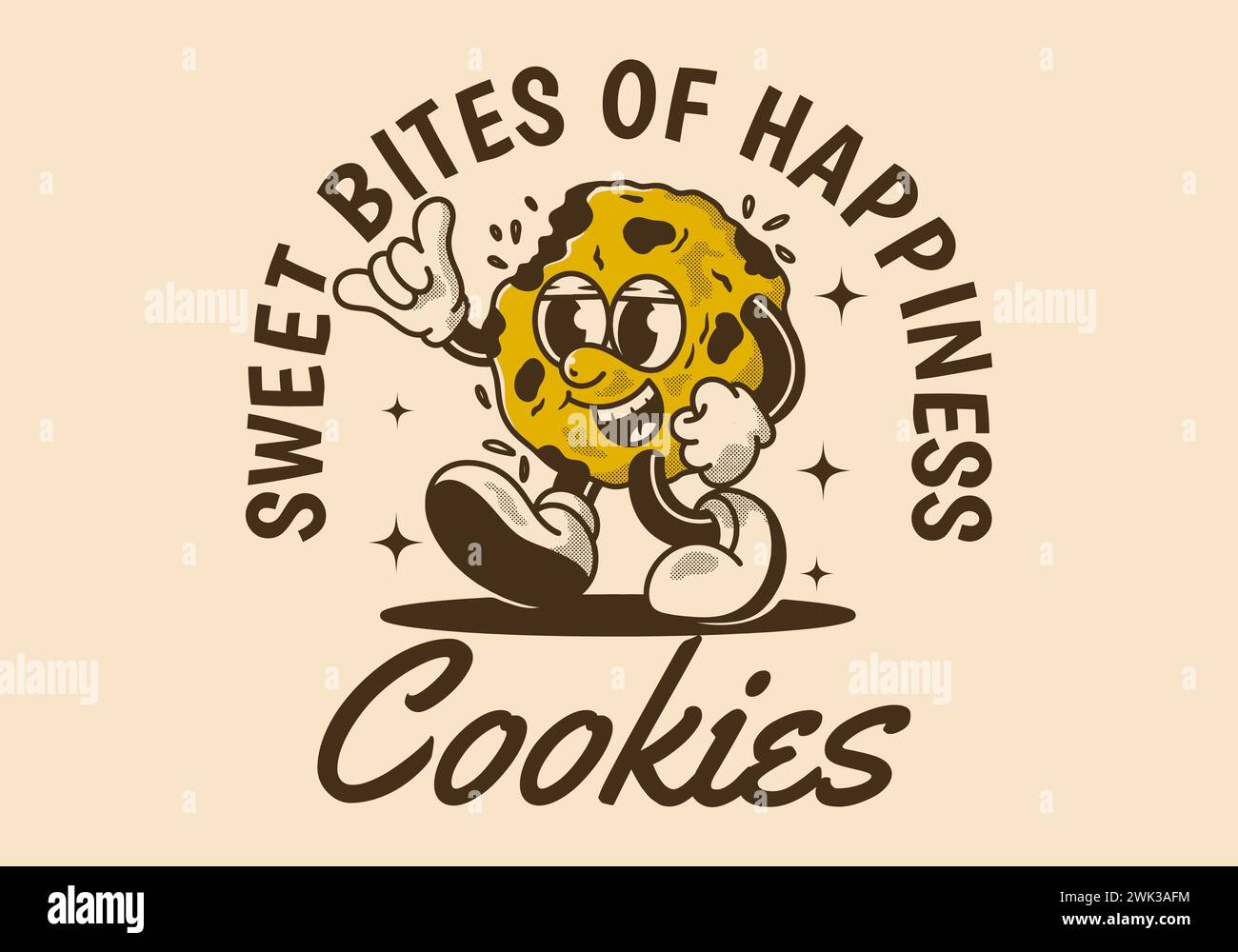 Sweet bites of happiness. Mascot character design of a walking cookies ...