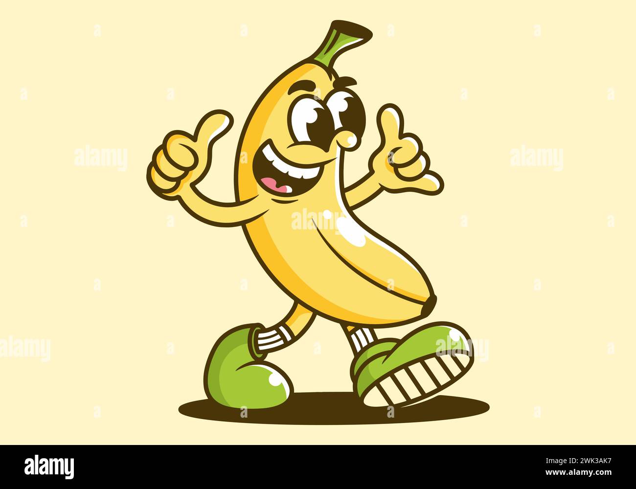 Cute banana mascot character cartoon in yellow color illustration design. Isolated background ...