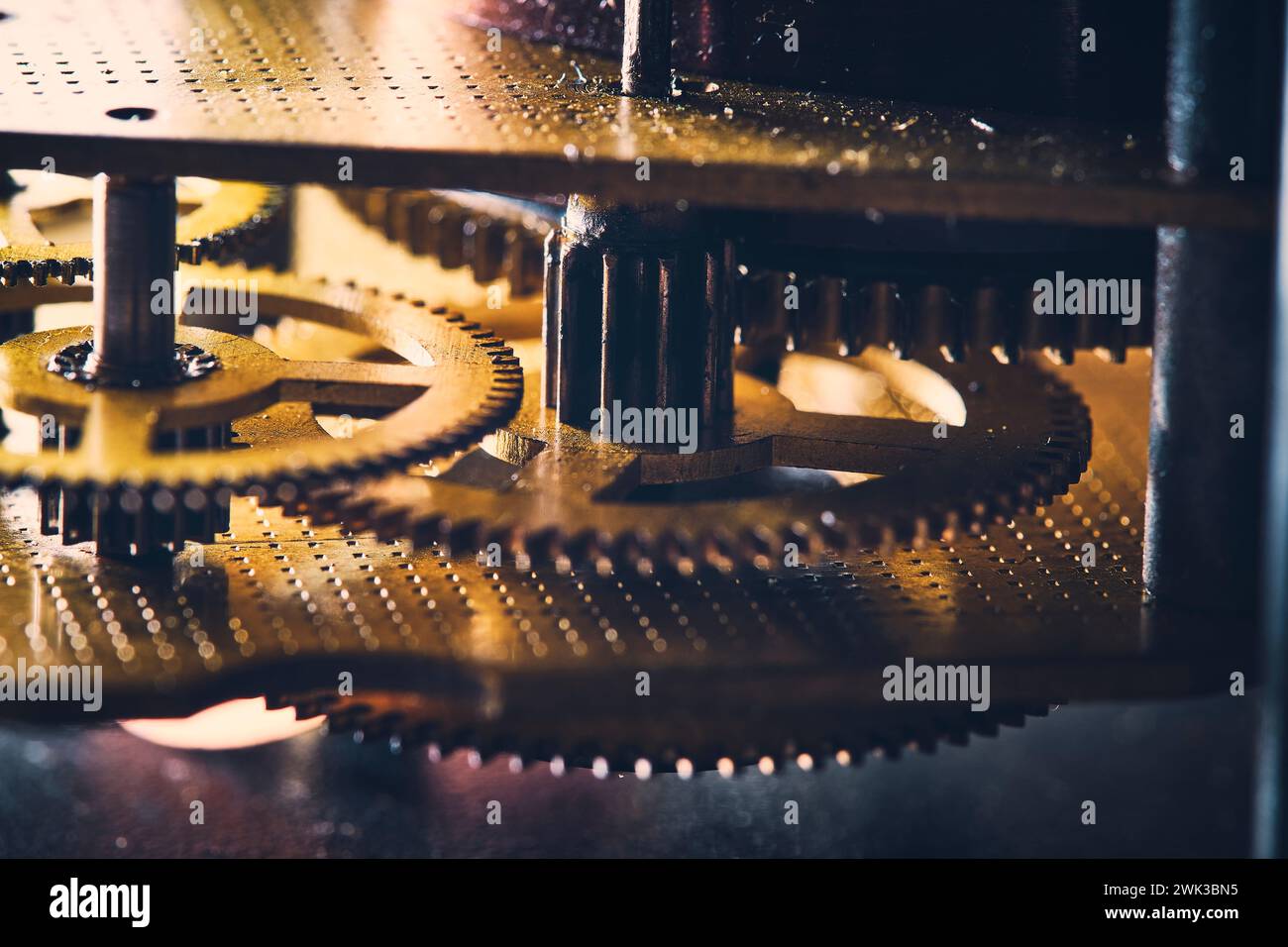 Macro view of gears in an old wall clock mechanism Stock Photo - Alamy