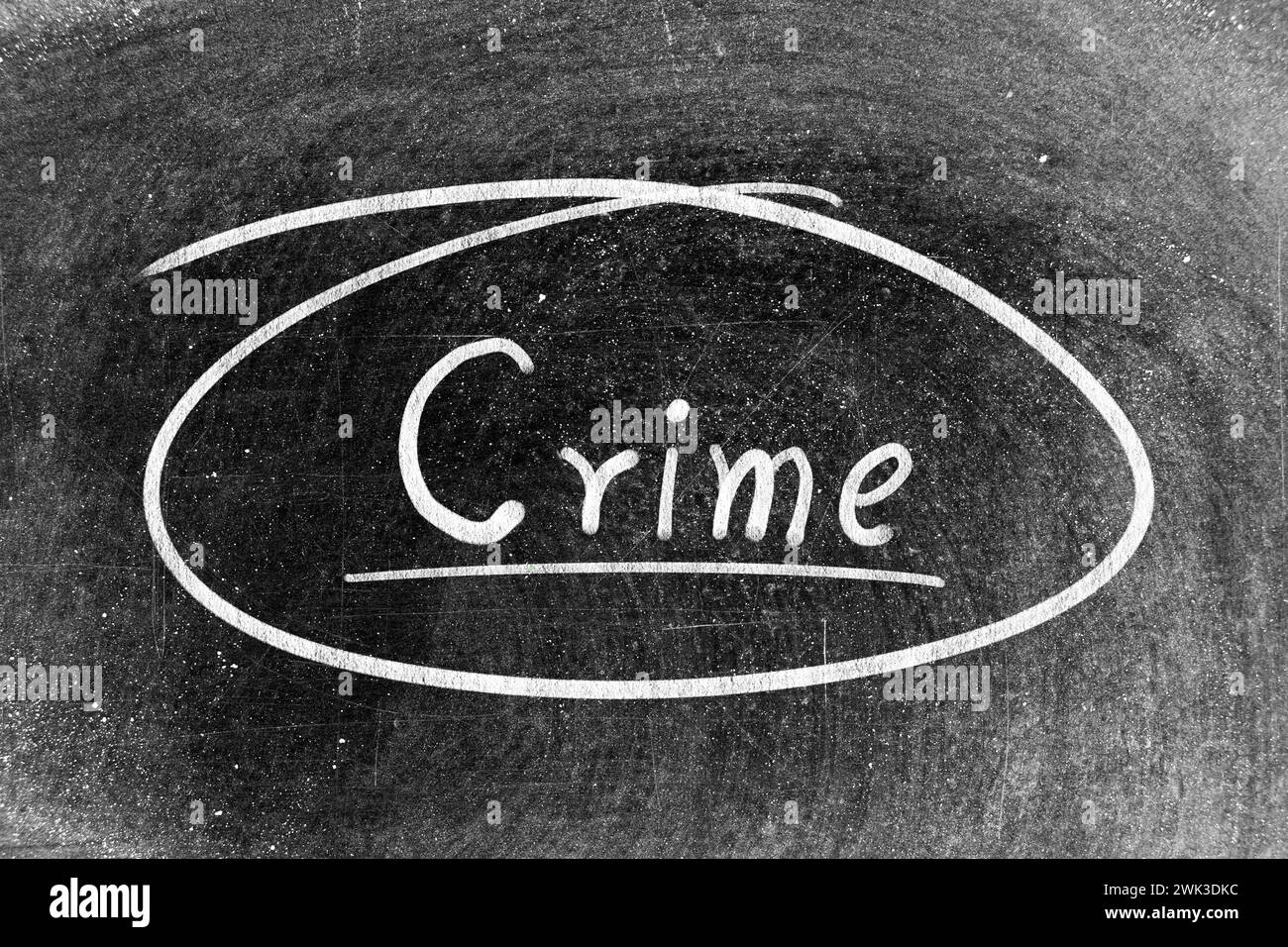 White chalk hand writing in word crime and circle shape on blackboard ...