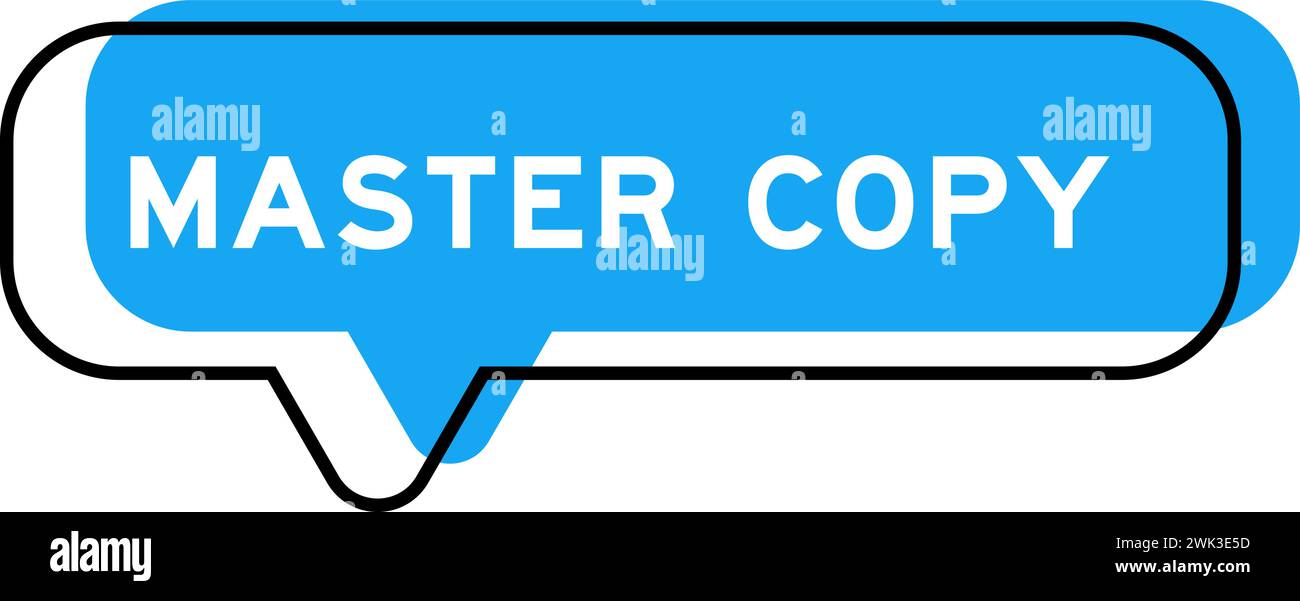 Speech banner and blue shade with word master copy on white background ...