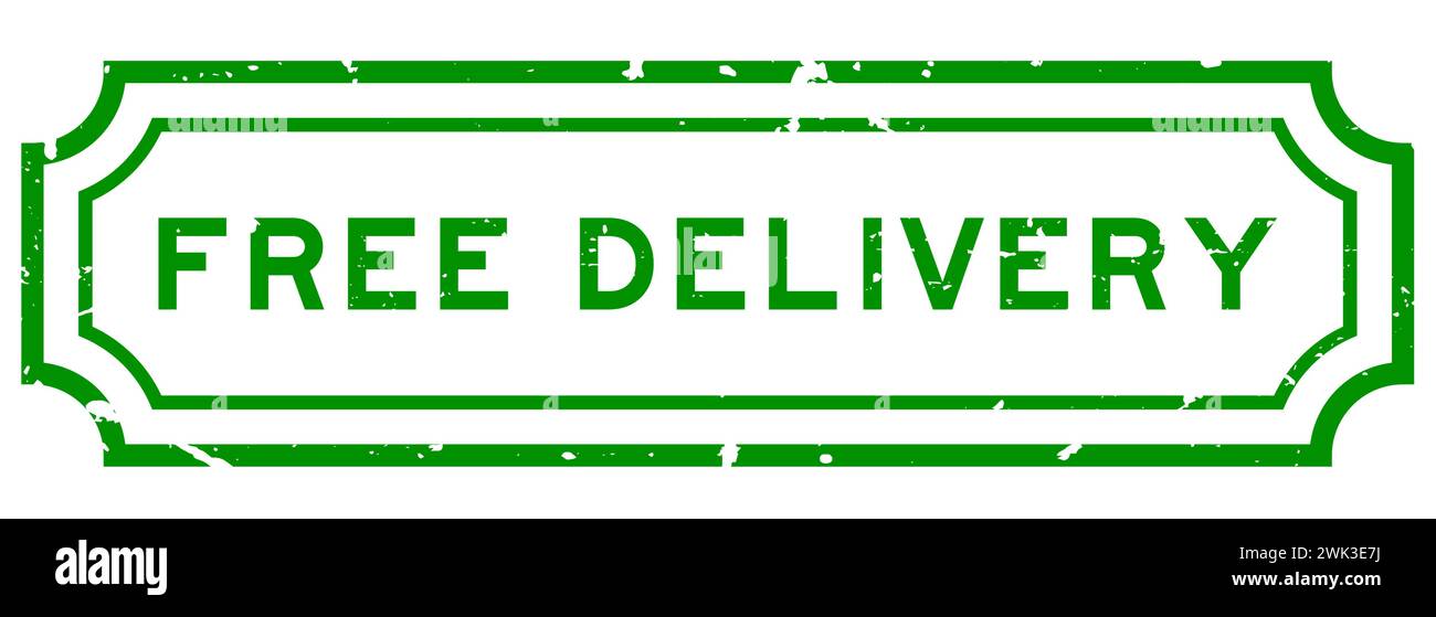 Grunge green free delivery word rubber seal stamp on white background ...