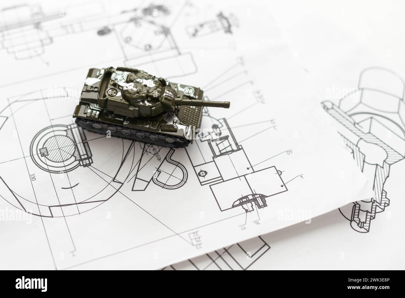 Military machine in the contour lines on graph paper. The contours of ...