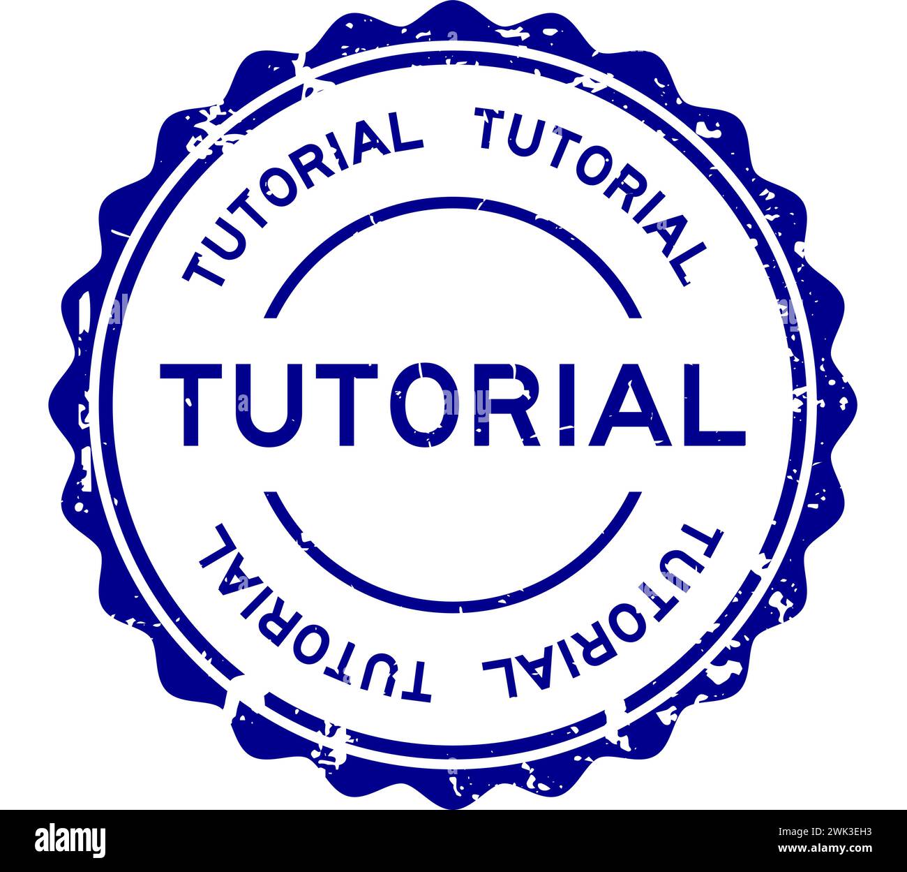 Grunge Blue Tutorial Word Round Rubber Seal Stamp On White Background