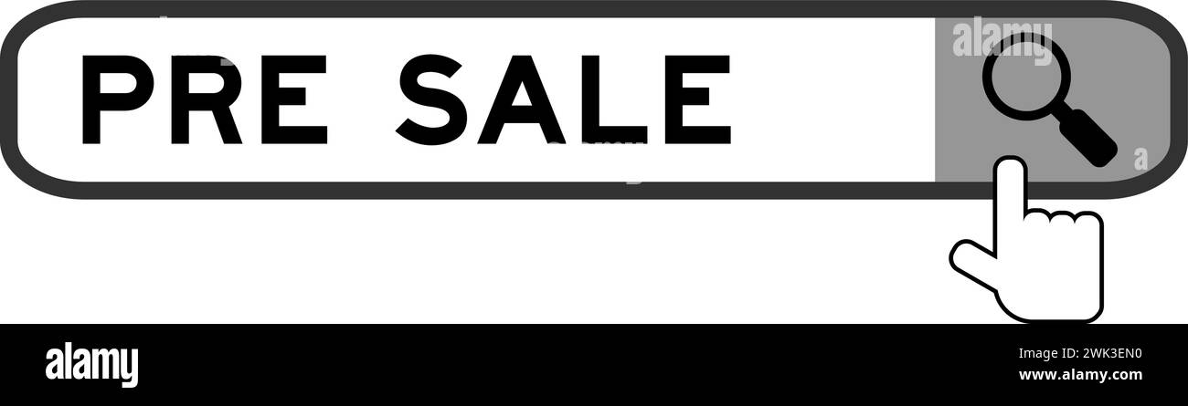 Search banner in word pre sale with hand over magnifier icon on white ...