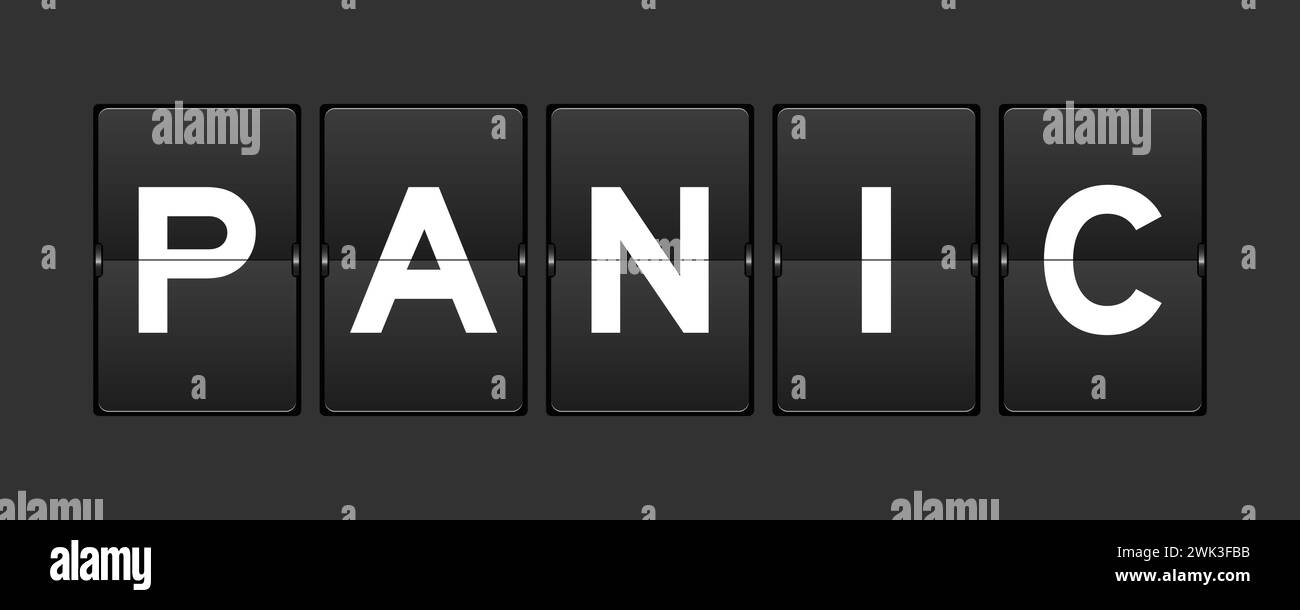 Black color analog flip board with word panic on gray background Stock ...