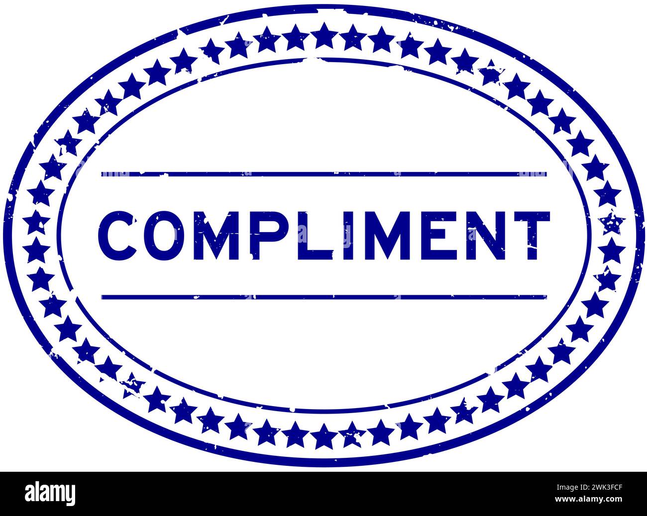 Grunge blue compliment word oval rubber seal stamp on white background ...