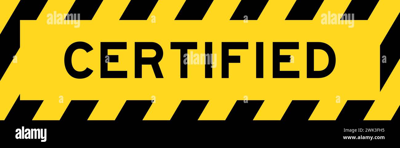 Yellow and black color with line striped label banner with word ...