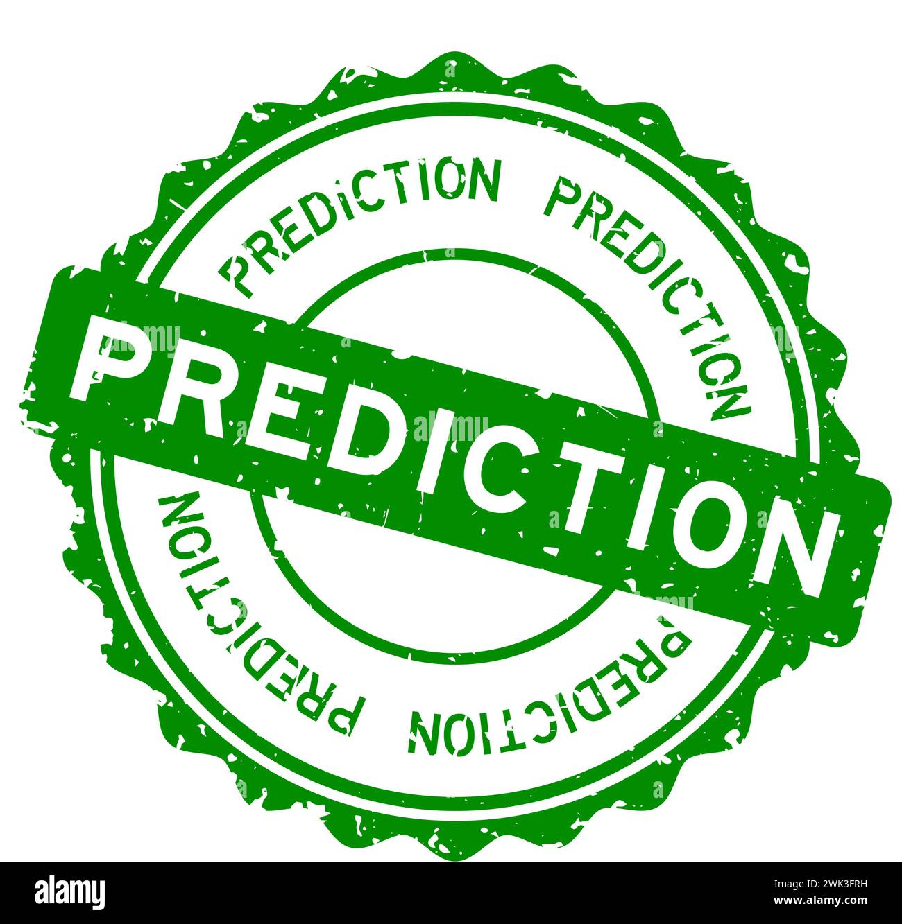 Grunge green prediction word round rubber seal stamp on white ...