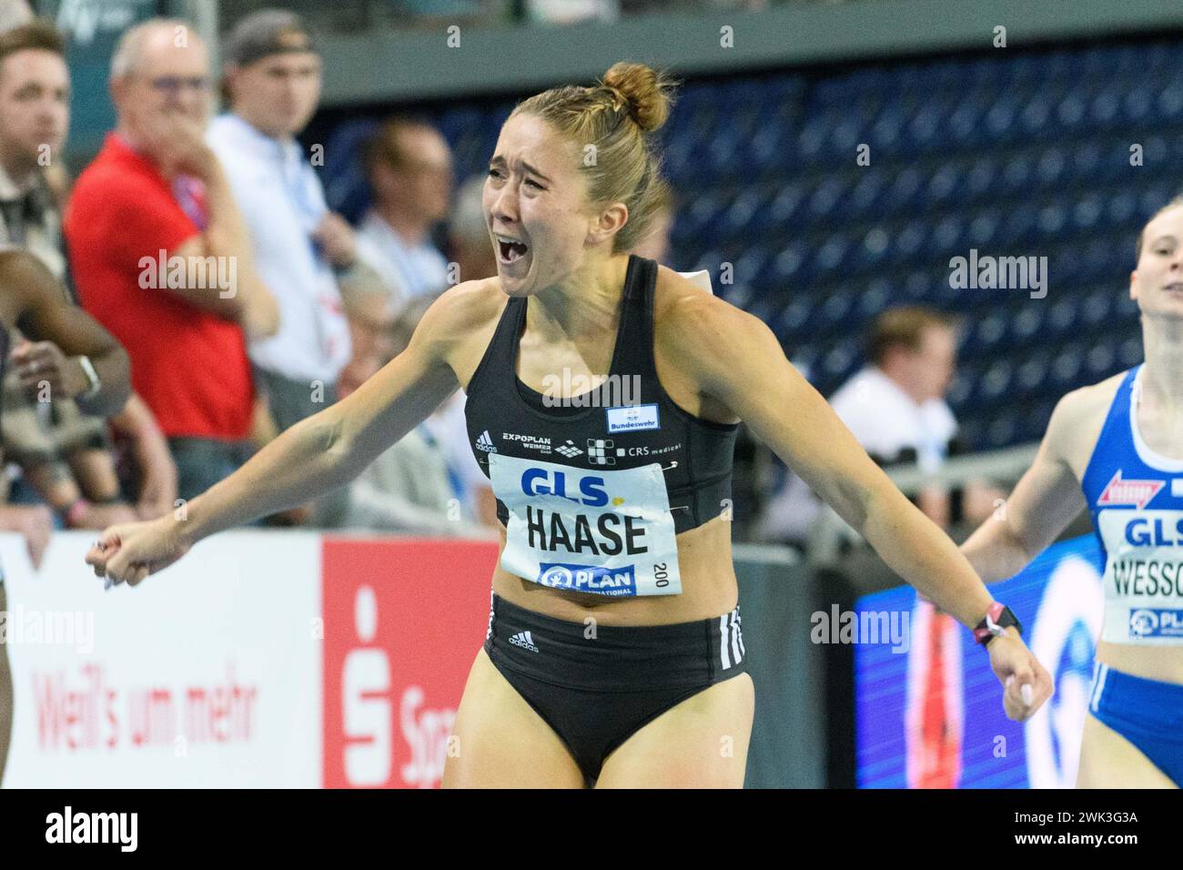 Rebekka Haase (Wetzlar sprint team) cheers after winning the 200 meter ...